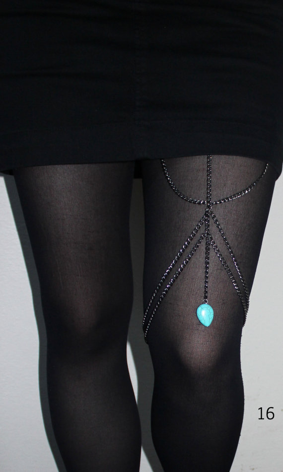 Celeb Trend- Anthracite & Turquoise Beads - Color Trendy Sexy Leg Chain ...